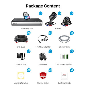 ZOSI 16CH Security Camera System Outdoor Indoor,16pcs 1080p Surveillance CCTV Cameras,Night Vision,Motion Alerts,Remote Access,H.265+ 16Channel DVR with 4TB HDD for 24/7 Recording