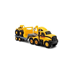 CAT Construction Toys, Heavy Mover, Semi Truck and Trailer with Mini Crew Front Loader, Lights and Sounds, Ages 3 and up