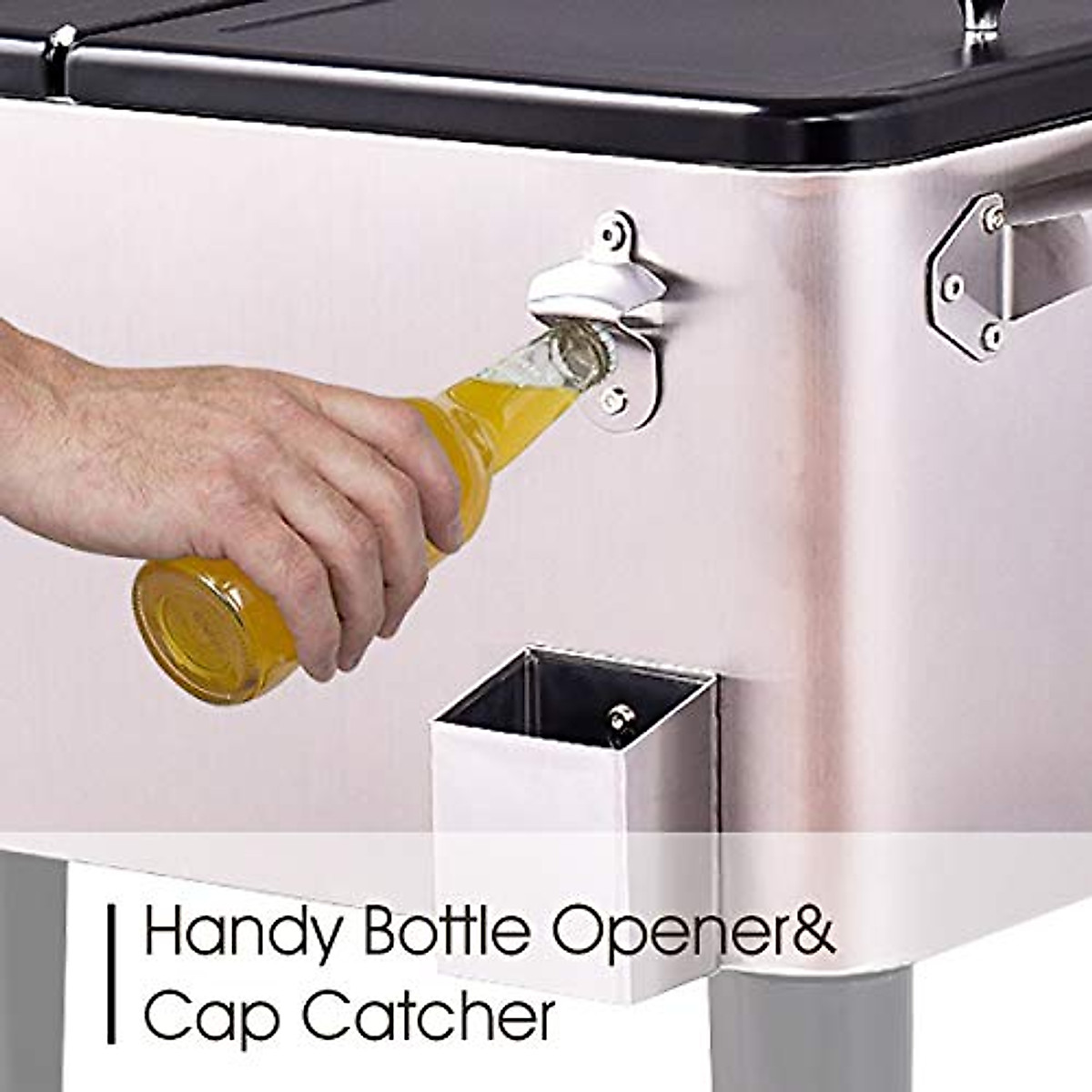 RELAX4LIFE Rolling Cooler 80 Quart Stainless Steel W/ Shelf for Party,Picnic Outdoor Beverage Bar Portable Ice Chest