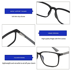 BLUEMOKY Blue Light Reading Glasses for Men，Sport Square Frame Readers, Anti Glare Computer Glasses(Black,1.25)