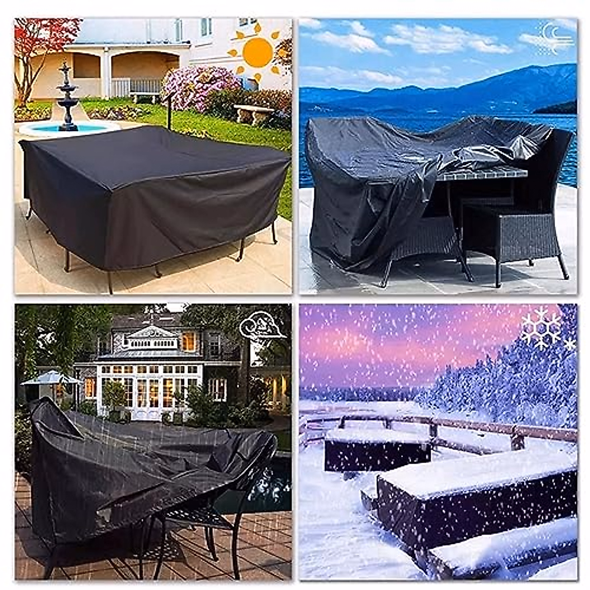 Outdoor Table and Chair Set Covers - Waterproof Patio Furniture Set Cover Sectional Sofa Set Covers for Rattan Table Chair Sofa Protective Cover(Black,205*104*71cm)