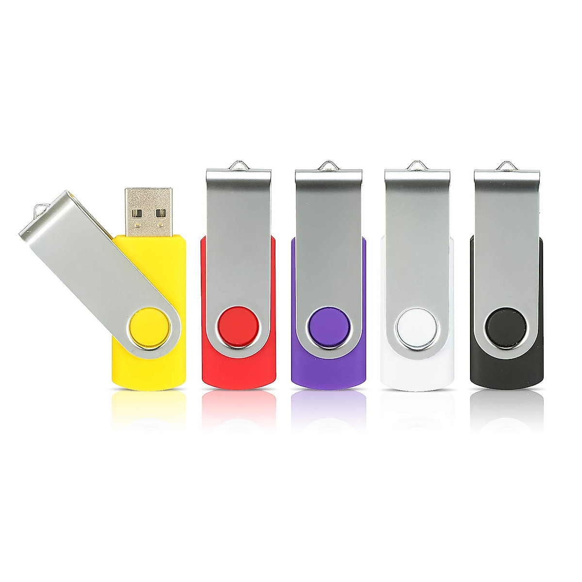 64GB Flash Drives 5 Pack, Alihelan USB Flash Drive USB 2.0 Thumb Drive Swivel Memory Stick U Disk Jump Drive Zip Drive for Data Storage(5 Mixed Colors: Black Red Purple Yellow White, 64G)