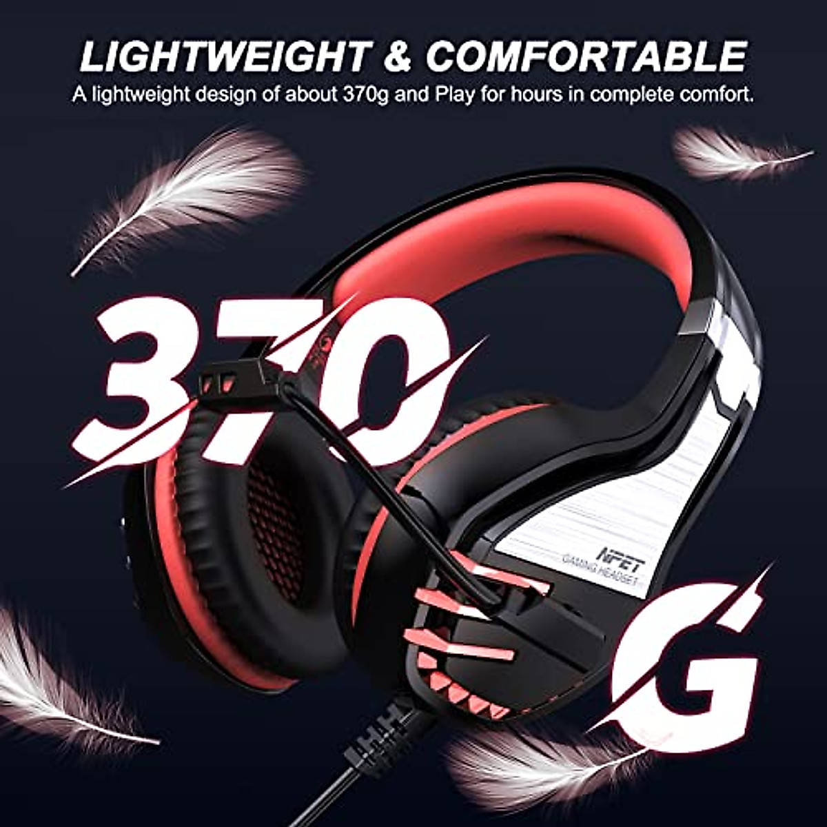 NPET HS10 Stereo Gaming Headset for PS4 PC Xbox One PS5 Controller, Noise Cancelling Over Ear Headphones with Mic,LED Light, Bass Surround, Soft Memory Earmuffs for Laptop Mac Nintendo NES Games Red