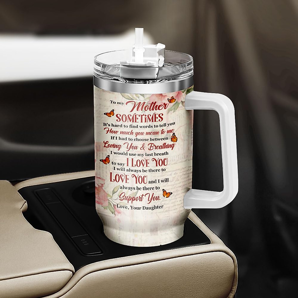 99WHALE Tumbler 40 Oz With Handle Lid And Straw, Mom Gifts, Butterfly Stainless Funny Primrose Modern Be Cups Coffee Quartz Mama Parade Cup Hot Yellow For Day To, Mother Daughter Floral