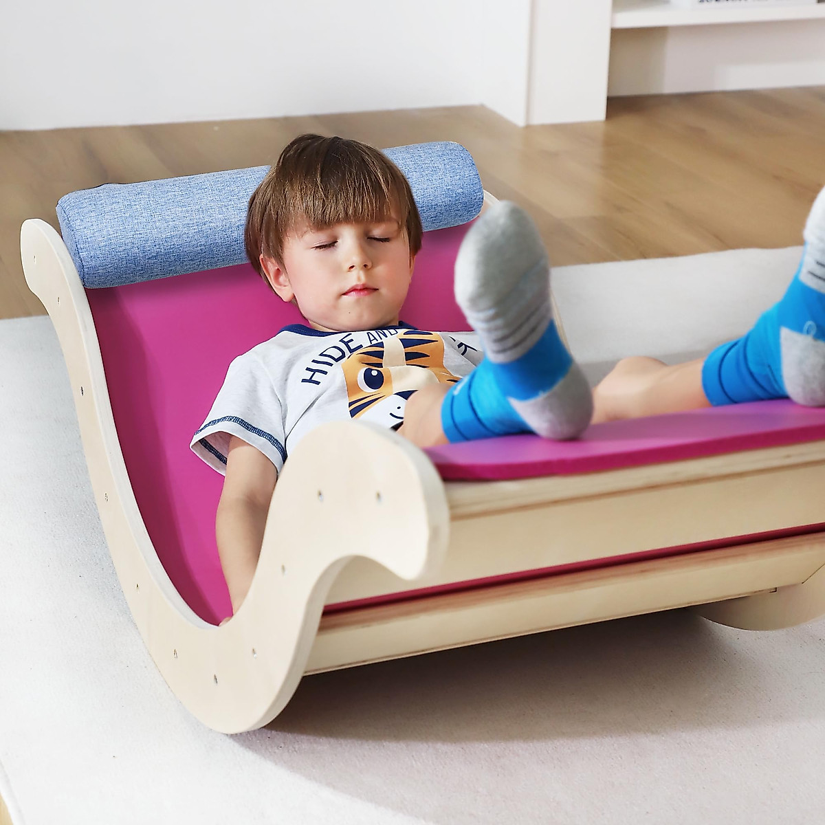 bbgroundgrm Kids Rocking Chairs, Lightweight Rocking Floor with Pillow, Toddler Chaise Lounge Chair for Toddlers, Children, and Kids