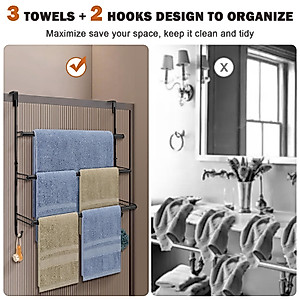 Livabber 3-Tier Over The Door Towel Rack, All Metal Towel Rack with Hooks for Door Hanging, Behind Door Towel Bar Towel Storage Holder for Bathroom Accessories, 22.83" L x 5.9" Wx 24.4" H (Black)