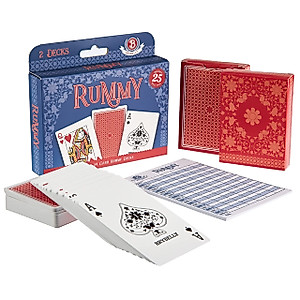 Rummy Card Game Kit - Classic Family Melding Game for 2-6 Players - Two Plastic-Coated Poker-Size, Standard Index Decks of 54 Cards + 25 Tear-Away Score Pads + Full Instructions for Gin Rummy
