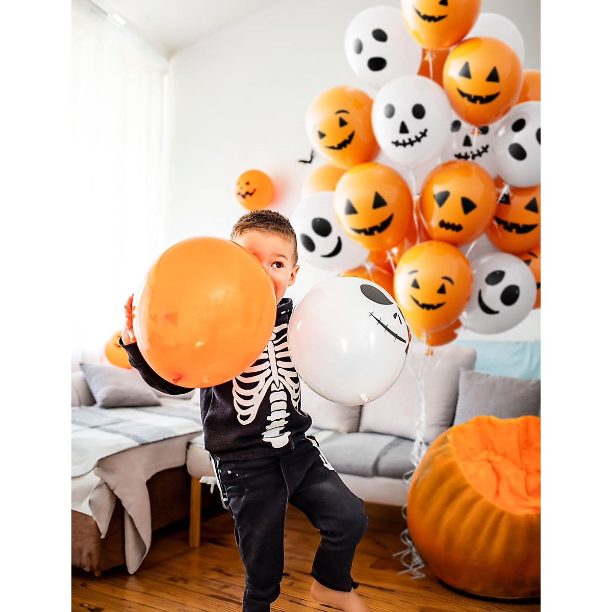 Adeyoo Halloween Balloons,60Pcs Ghost Balloons Scary Pumpkin Balloons 12 Inches Latex Balloons Orange and White Balloons 6 Styles Spooky Balloons for Halloween Theme Birthday Party Decorations