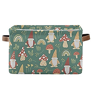 Kigai Mushroom Gnomes Storage Basket with Handles Collapsible Storage Bins Canvas Fabric Storage Organizer for Shelves Closet Bedroom Living Room 2Pack