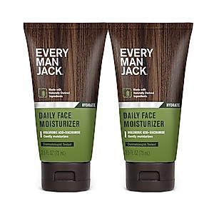 Every Man Jack Daily Face Lotion for Men - Deeply Moisturize and Revive Dry, Tired Skin with Hyaluronic Acid, Aloe Vera and Niacinamide - 2.5 oz Men’s Face Lotion (2 Pack)