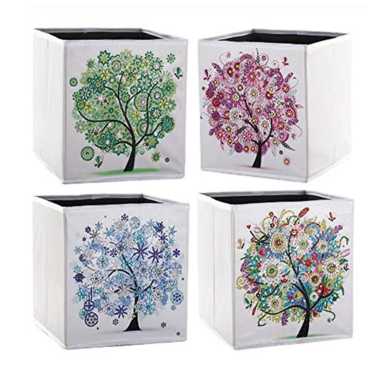 Folding Storage Box with 5D diamond painting kit, ZSNUOK Foldable Cloth Storage Bins Embroidery Cross Stitch Picture Supplies Arts Craft for Home Closet Bedroom Drawers Organizers, 25X25cm (4PCS)