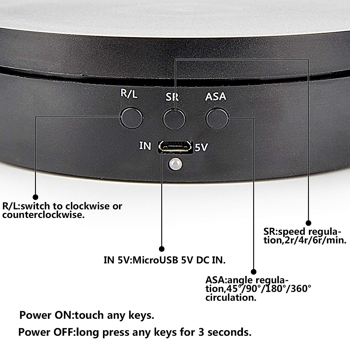 Leadleds 360 Degree Turntable Display Stand, 3 Speeds Electric Rotating Display Stand for Photography Video Shooting Props Jewelry (Black)