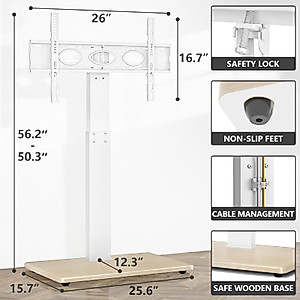 TV Floor Stand for 32-75 Inch Plasma LCD LED OLED Flat Panel or Curved Screen TVs, Swivel TV Stand Mount with Height Adjustment and Sturdy Wood Base, White