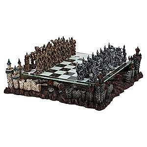17" Fantasy Good Vs. Evil 3D Chess Set, Bronze & Silver Tone