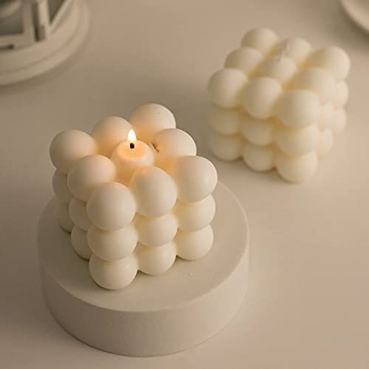 Euforik Bubble Candle Home Decoration White Bubble Candle Handmade Cube for Bedroom Bathroom Decorations Soy Candles