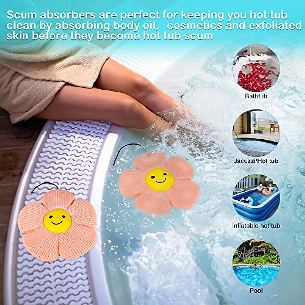 Hot Tub Scum Absorber, Reusable Scum Absorber for Spa Hot Tub Keeps Hot Tub Water Clean and Clear, Hot Tub Cleaner for Inside Surface, Pool Scum Absorber Sponge, Hot Tub Accessories for Adults