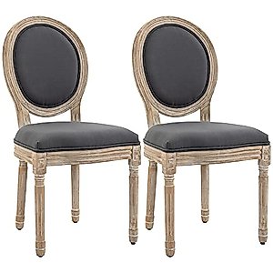 HOMCOM French-Style Upholstered Dining Chairs Set of 2, Armless Accent Side Chairs with Linen-Touch Upholstery, Set of 2, Grey
