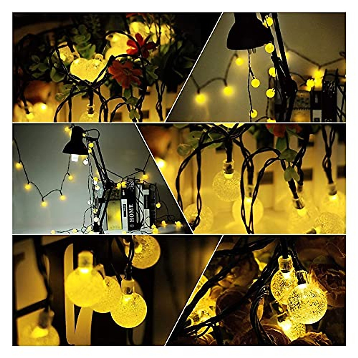 FOVKP Solar String Lights 50 LED Outdoor String Lights Garden Crystal Ball Decorative Lights Waterproof Indoor Fairy Lights for Home, Garden, Patio, Party, Yard, Christmas- Warm White