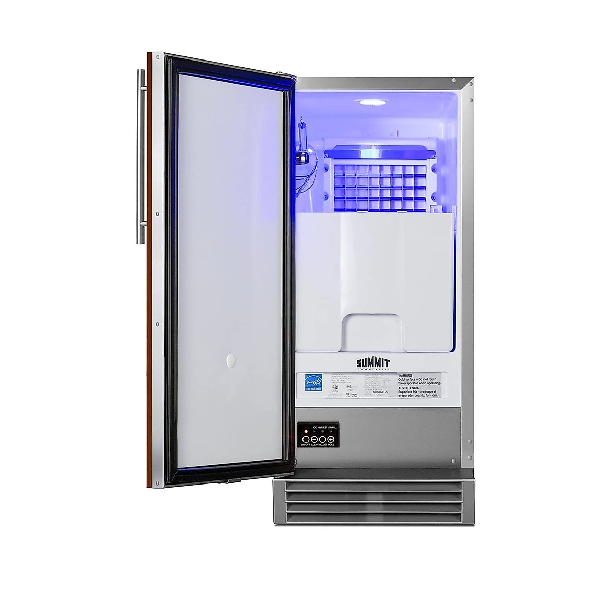 Summit Appliance BIM44GCSS Built-in Icemaker, 50 lb Production Capacity, Built-in Pump, Automatic Defrost, Touch Control Panel, Insulated Storage Bin, Leveling Legs, Interior Light
