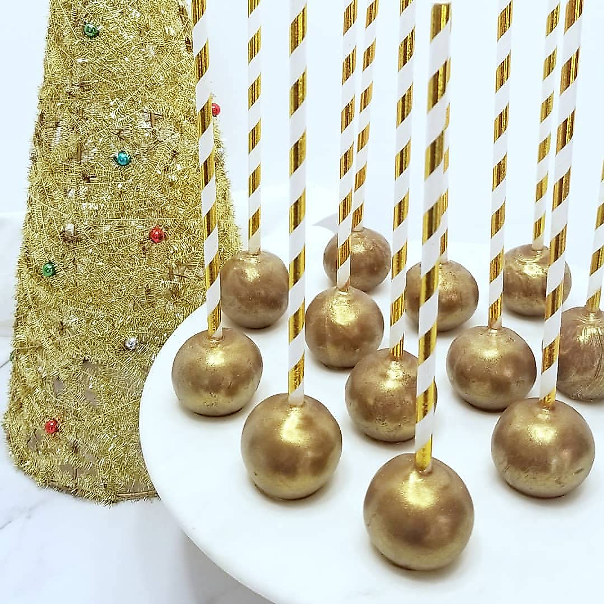 ALINK Biodegradable Gold Paper Straws Bulk, Pack of 100 Metallic Foil Striped/Wave/Heart/Star Straws for Birthday, Wedding, Bridal/Baby Shower, Celebrations and Party Supplies