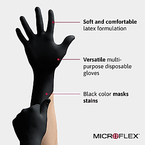 Microflex Black Dragon BD-100L 6mil Disposable Latex Gloves w/Full Texture for Food Processing, Automotive - Medium, Black (Case of 2000)