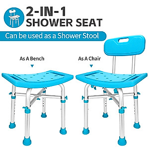 Gillion Heavy Duty Shower Chair with Back 500Lbs, 𝐅𝐫𝐞𝐞 𝐒𝐡𝐨𝐰𝐞𝐫 𝐒𝐜𝐫𝐮𝐛𝐛𝐞𝐫 𝐁𝐮𝐧𝐝𝐥𝐞𝐬, Tool-Free Bathtub Stool Shower Bench Seat with EVA Pad for Elderly Senior Handicap Disabled