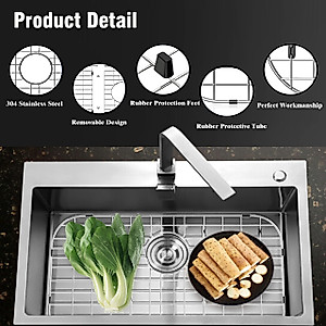 Sink Protectors for Kitchen Sink 26" x14", Stainless Steel Sink Protector with Rear Drain Hole Sink Rack for Bottom of Sink with Sink Strainers (Separable, 26" x 14", Rear Drain)