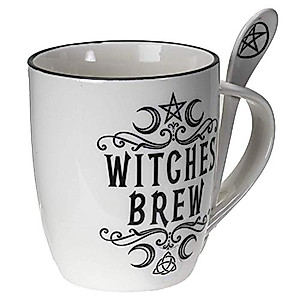 Summit Collection Alchemy Gothic Witches Brew Halloween Spooky Black Occult Wicca Witch Mug 11 fl oz Mug and Spoon Set Bone China