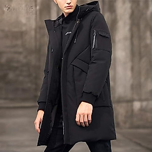 Pioneer Camp Men's Winter Coats Water-Repellent Windproof Thicken Parkas Long Hooded Padded Puffer Jacket (Black, XL)