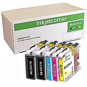 Inkjetcorner Compatible Ink Cartridges Replacement for LC203 LC203XL for use with MFC-J460DW MFC-J480DW MFC-J485DW MFC-J680DW MFC-J880DW MFC-J885DW (2 Black, 1 Cyan, 1 Magenta, 1 Yellow, 5-Pack)