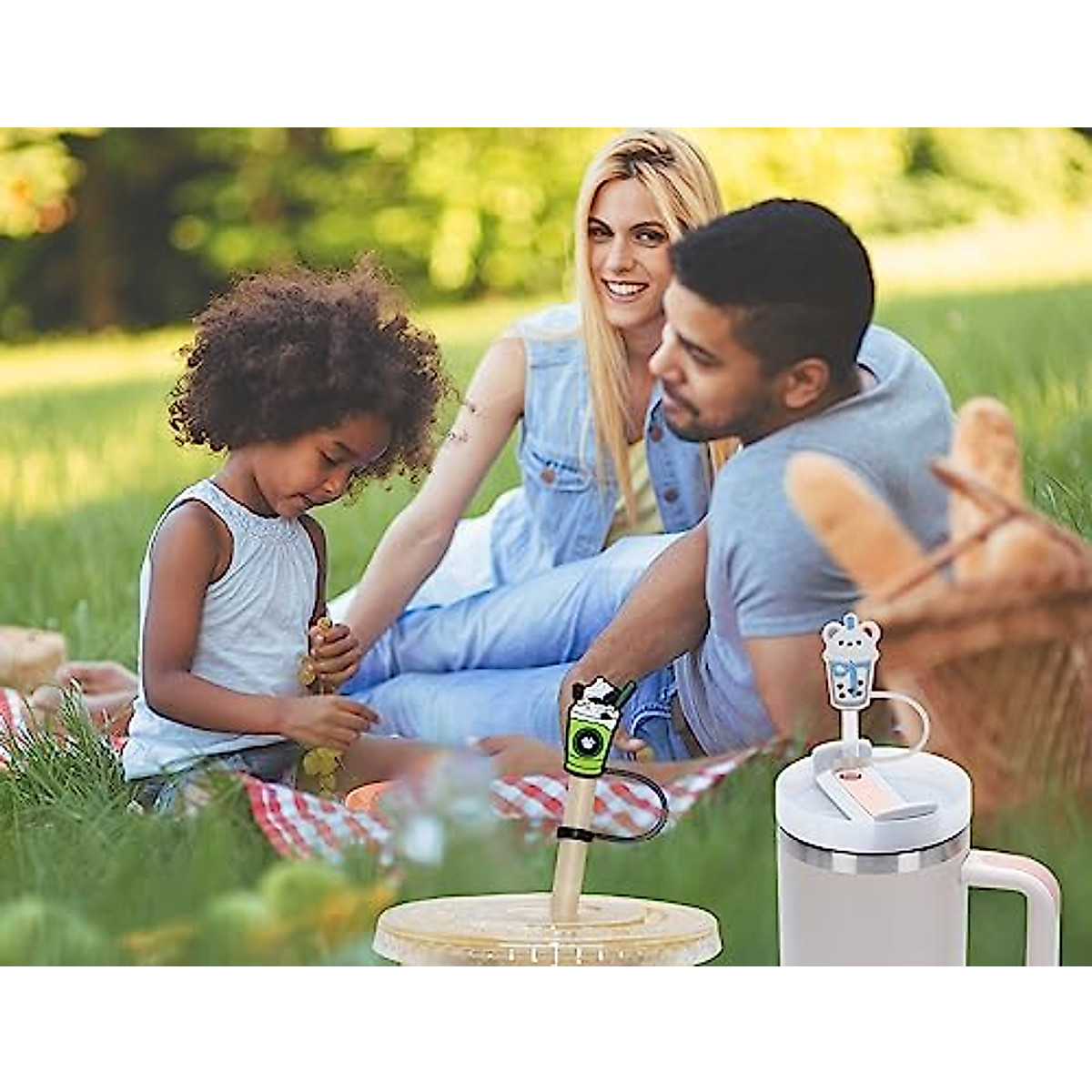 Fepdiu 6pcs Straw Covers Cap for Stanley Cup,6-8mm Cartoon Straw Cover,Reusable Drinking Silicone Straw Covers,Dust Proof Straw Toppers Covers for Stanley Cup Accessories