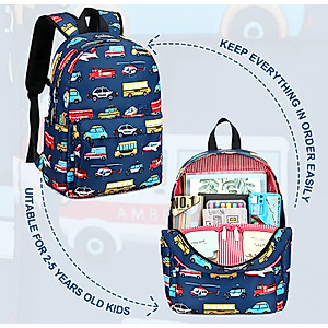 LEDAOU Toddler Kids Backpack for Boys Car Pattern Preschool Kindergarten School Backpack Bookbag School Bag with Chest Strap (Car Airplane)