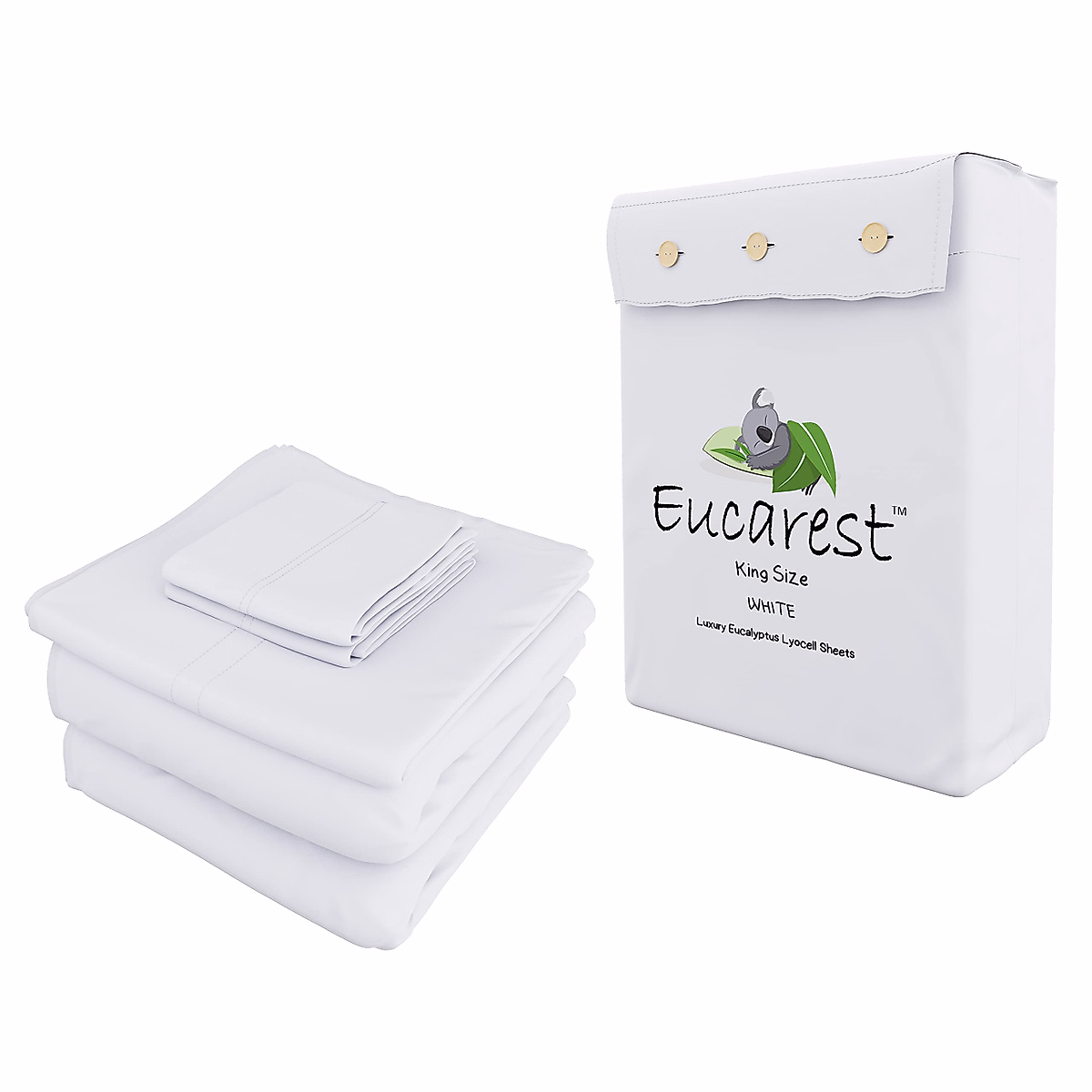 Eucalyptus Lyocell Bed Sheets, Hypoallergenic 100% Organic Tencel, Thermal Regulating and Moisture Wicking for Hot Sleepers, Superior Thread Quality, Extra Deep Pockets King Size – White