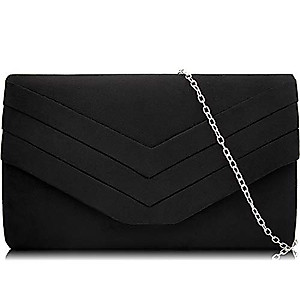 Milisente Clutch Purse for Women, Suede Envelope Evening Purses Crossbody Shoulder Clutch Bag (Black)