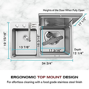FOTILE SD2F-P5 3-in-1 In-Sink Dishwasher & Kitchen Sink Combo with 360° Cleaning, Produce Wash, Child Lock, Energy Efficient for Space-Saving Hygienic Kitchen Solutions (Dishwasher on the Right)