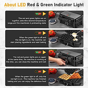 Metine Waffle Makers, 3-in-1 Waffle Iron Panini Press Sandwich Maker with Removable Plates, 5-gears Temperature Control Non Stick Coating Cool Touch Handle Anti-skid Feet for Breakfast 1200W 120V