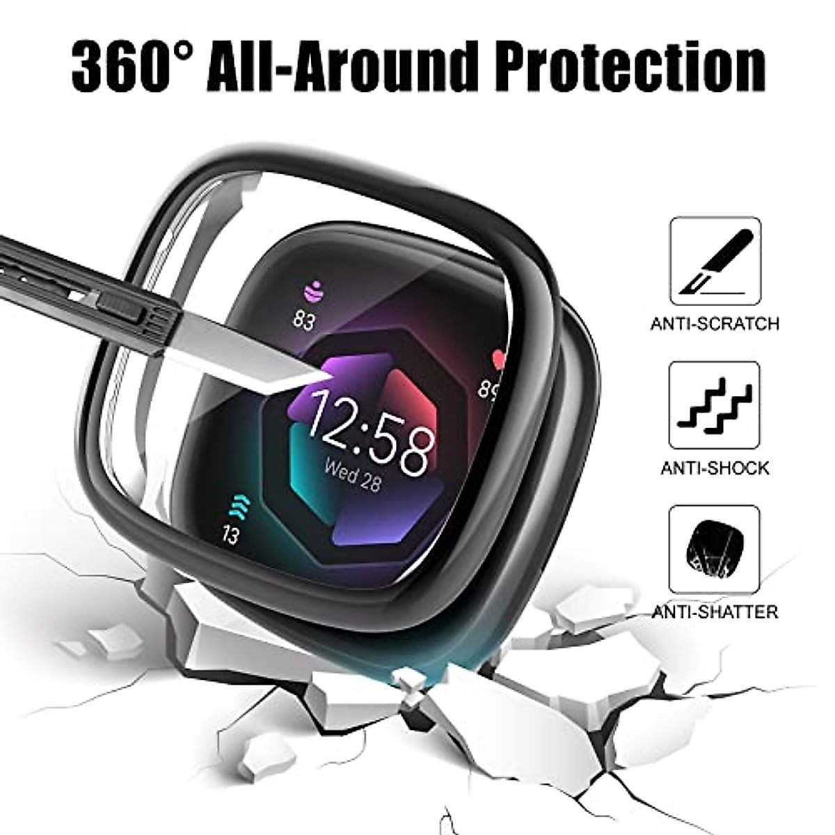 KPYJA Screen Protector Compatible with Fitbit Sense 2/Versa 4 Case, Soft TPU Plated Case All-Around Protective Screen Full Cover Bumper Compatible for Fitbit Sense 2/Versa 4 Smart Watch