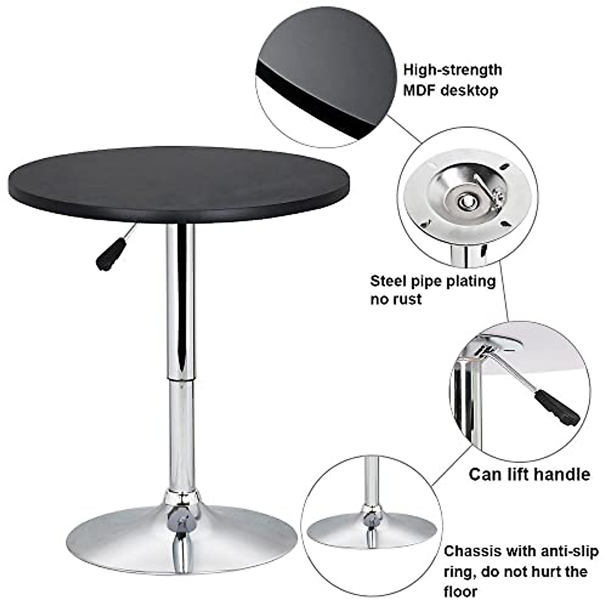 Yaheetech 3-Piece Bar Table Set, Round Bar Table and PU Leather Adjustable Swivel Chairs, Modern Counter Height Table Set with 2 Bar Stool for Kitchen, Black