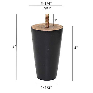 WEICHUAN Black Round Solid Wood Replacement Sofa Couch Chair Ottoman Loveseat Coffee Table Cabinet Furniture Wood Legs Wood Furniture Legs(4" Set of 4)