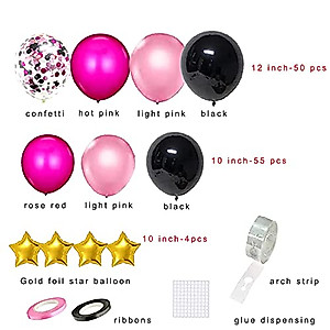 Rose Red Black Pink Balloon Garland Arch Kit - 113 PCS Rose Red Balloons Hot Pink Black Pink Balloons for Princess Birthday Engagement Bridal & Baby Shower Bachelorette Mean Girls Party Decorations