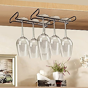 Warmery 2 Pack Wine Glasses Hanging Rack, Black Stemware Rack Holder Under Cabinet, Metal Wall Mount Wire Hanging Rack Storage Hanger Organizer with Screws for Kitchen Bar (10.3in), Black