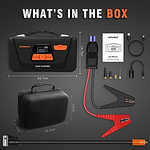 Car Jump Starter with Air Compressor, 4000A Peak 150PSI Portable Battery Starter 12V 26800mAh Car Battery Booster Pack (8.0L Diesel/All Gas), 4 in 1 Jump Starter/Air Compressor/Power Bank/LED Light