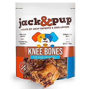 Jack&Pup Knee Bones Dog Treats - Premium Grade Roasted Dog Chew Bones (10 Pack) - Single Ingredient All Natural Gourmet Long Lasting Dog Bone- Savory Smoked Beef Flavor (10 Piece Pack)