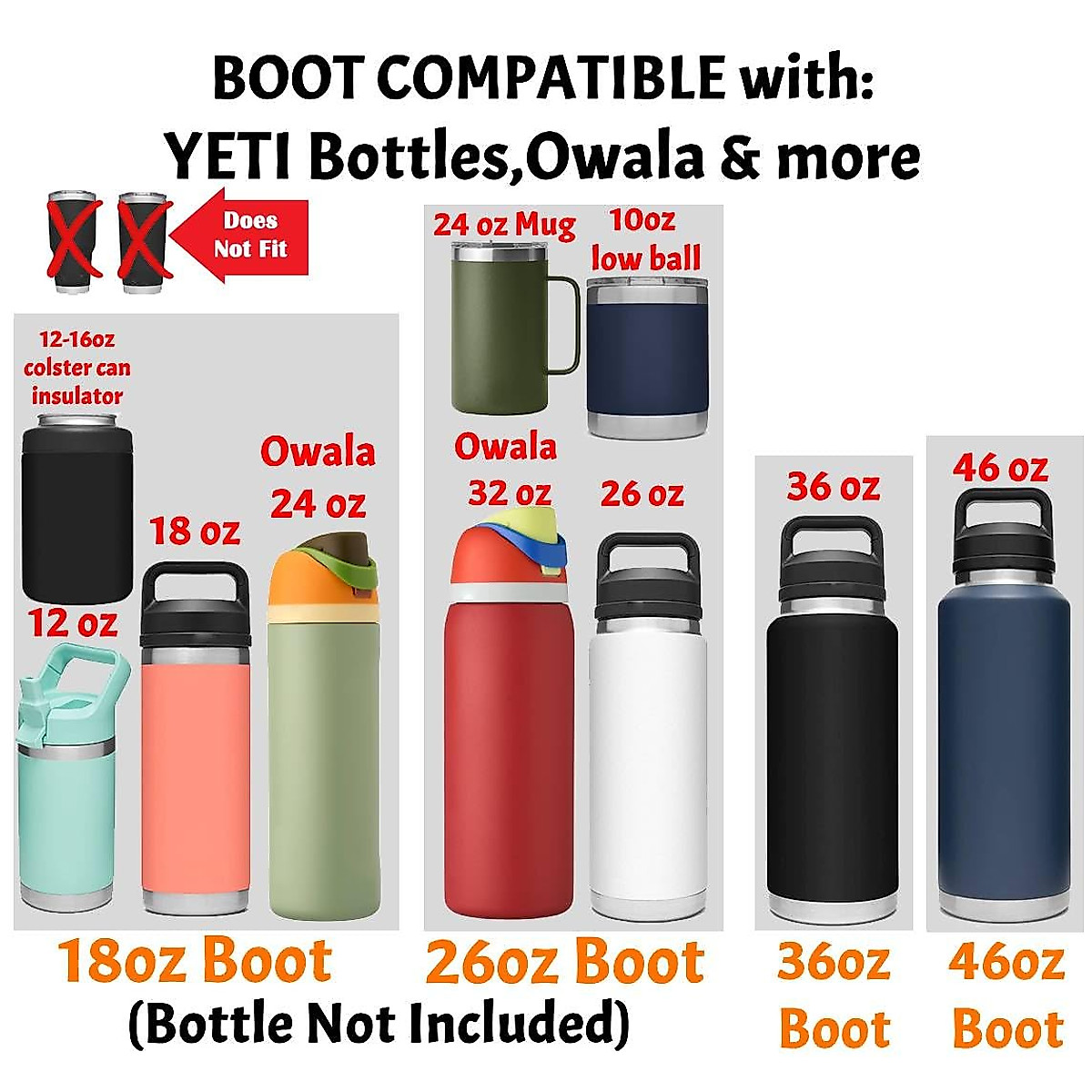 One MissionX Protective Silicone Boot Sleeve Compatible with YETI 46oz 36oz 26oz 18oz 12oz Water Bottles, Anti-Slip Bottom Cover, BPA FREE (Black, Fits 36 oz Bottle)