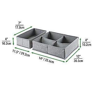 mDesign Soft Fabric Dresser Drawer and Closet Storage Organizer Set for Child/Kids Room, Nursery, Playroom - 2 Pieces, 5 Compartments - Textured Print - Gray