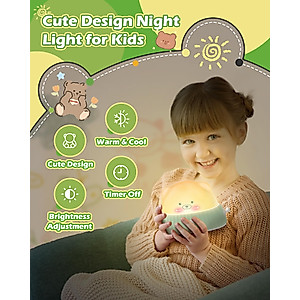 Daxtril Night Light for Kids Cute Lamp, Bear Cat Lamp Kawaii Room Decor, Kids Toys for Girls, Stocking Stuffers for Kids, Christmas Gifts for Teenage Girls Kids Boys, Rechargeable Touch Lamp, Green