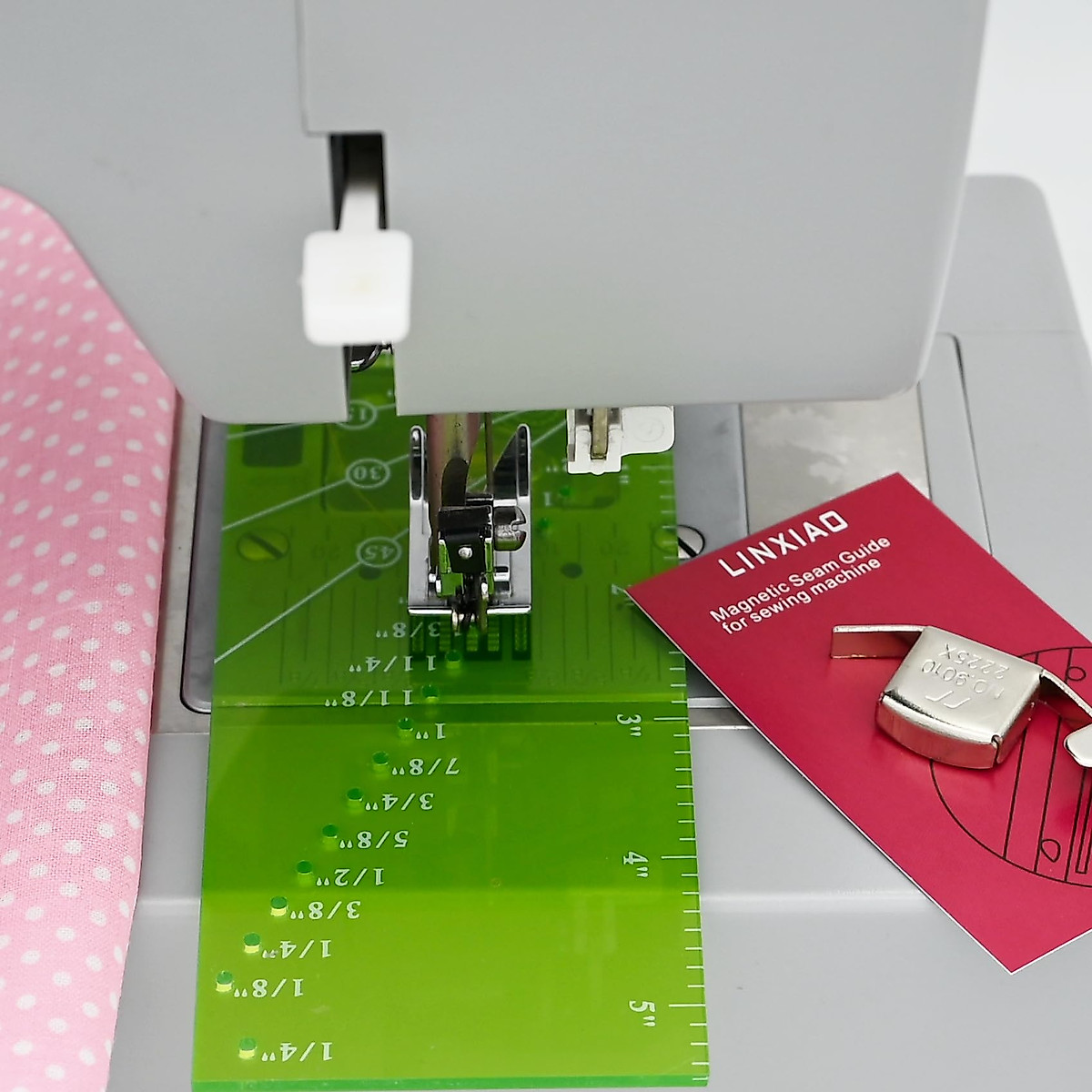 Seam Guide Ruler and Magnetic Seam Guide for Sewing Machine,1/8” to 2” Straight Line Hems Sewing Ruler of Sewing Products for Sewing Gauge, Includes 1/4” Pivot Point and 45 Degree Trim Line