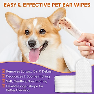 Pjordo Dog Ear Cleaner Kit - Dog Ear Finger Wipes and Ear Cleaner Solution for Dogs and Cats, Gently Remove Ear Wax & Debris, Soothe Ear Itching, Deodorize, Pet Ear Wash with Aloe Vera & Witch Hazel