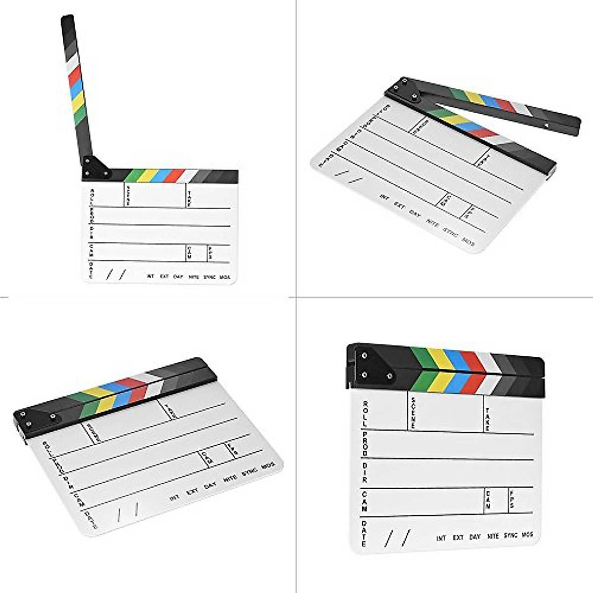 Professional Movie Directors Clapboard, Photography Studio Video TV Acrylic Clapper Board Dry Erase Film Slate Cut Action Scene Clapper with Color Sticks 9.6x11.7 inch/25x30cm, White