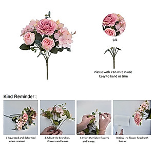 CONVEY 2PCS Pink Peony Hydrangea Silk Flowers Bouquet, Preserved Real Artificial Peonies Flowers Fake Flower for Garden Home Decor Flower Arrangement Wedding Baby Shower Party(1Light Pink+1Dark Pink)